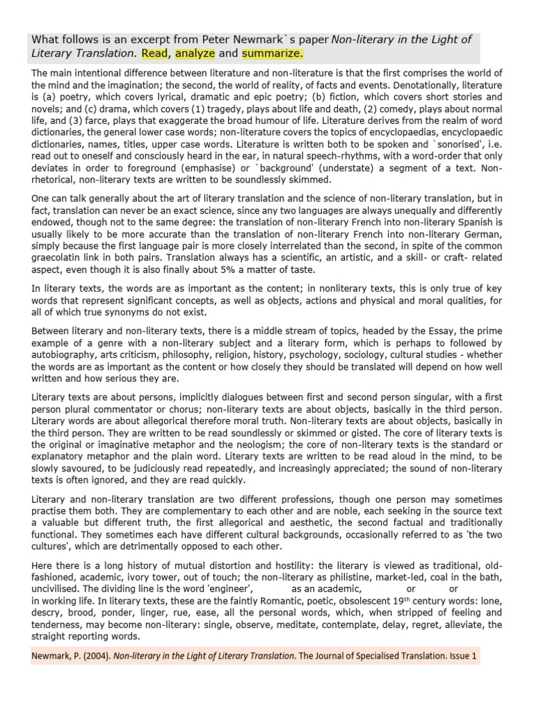 Literary vs Non-Literary Translation | PDF | Translations | Liberal ...