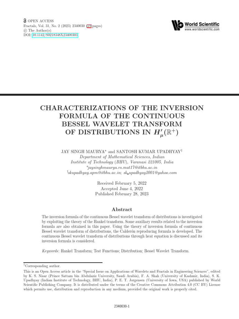 Characterizations of The Inversion Formula of The Continuous Bessel Wavelet Transform of ...