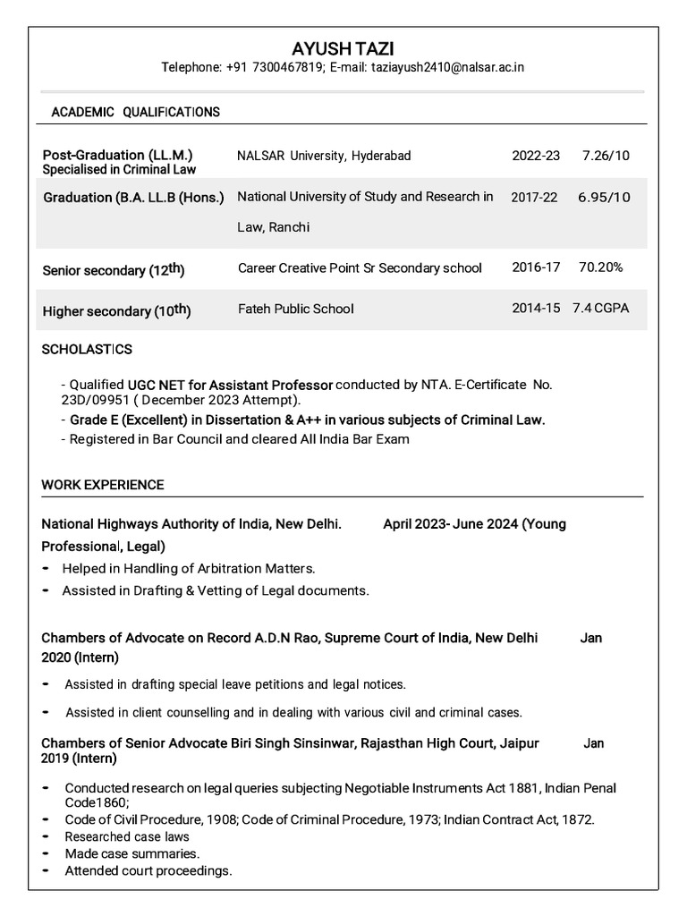 Ayush CV | PDF | Advocate | Justice