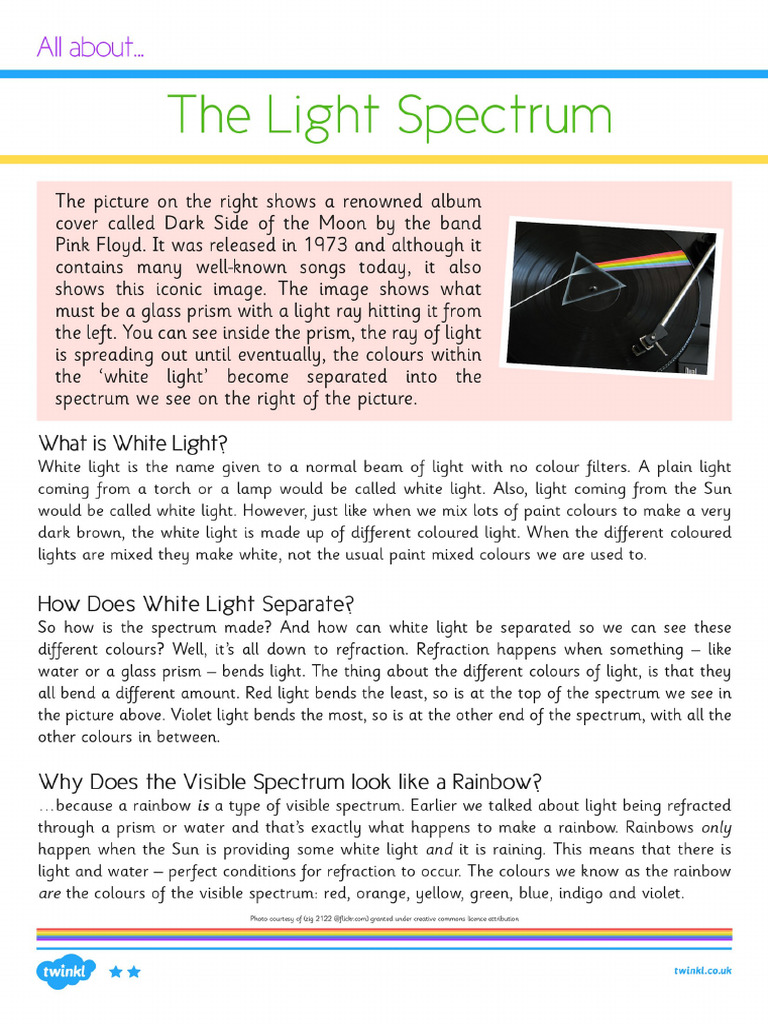 01 - Year 6 Science - The Light Spectrum Comprehension With Answer Key ...