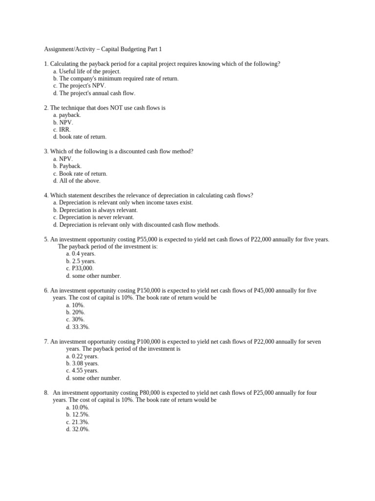 Assignment Capital Budgeting Part 1 | PDF | Capital Budgeting | Depreciation
