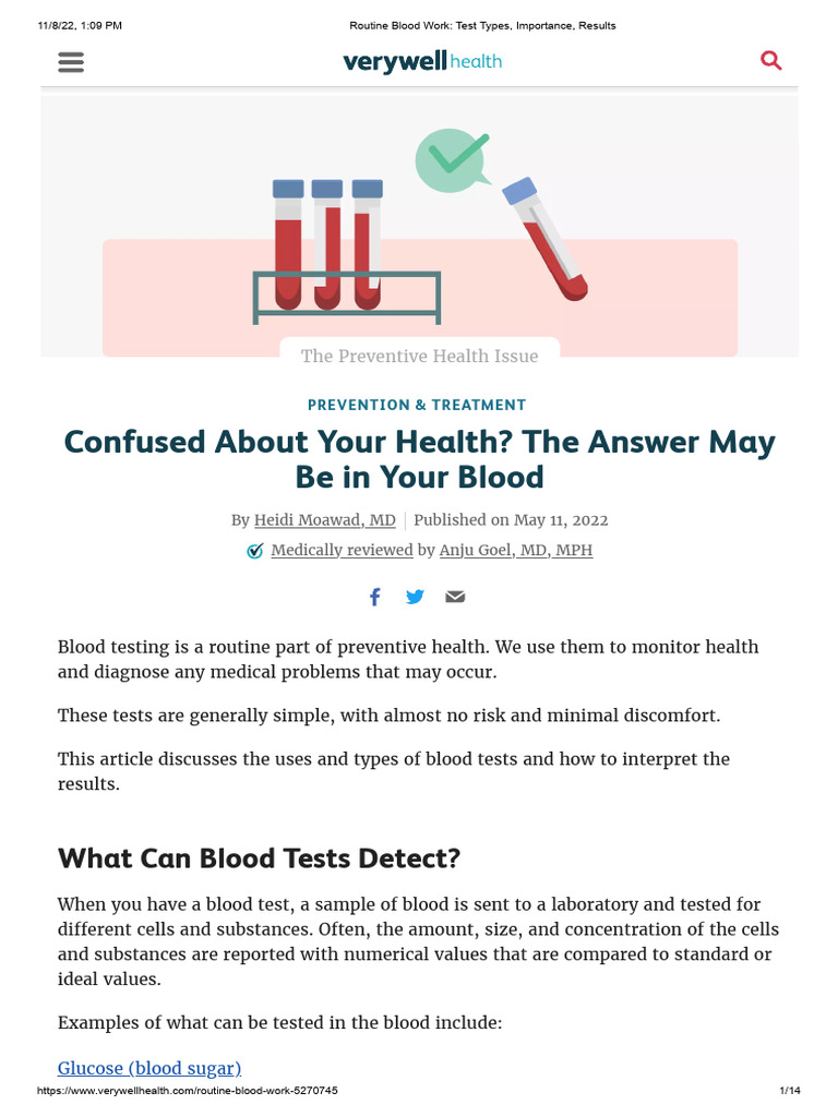 Routine Blood Work - Test Types, Importance, Results | PDF | Blood ...