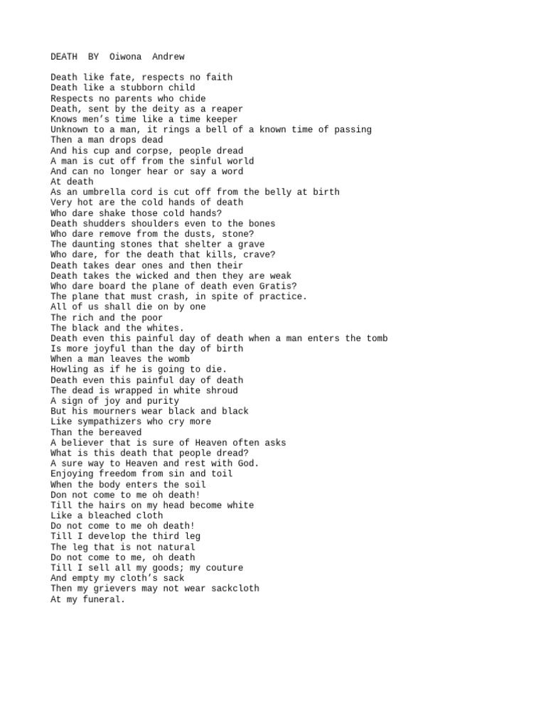 DEATH by Oiwona Andrew | PDF