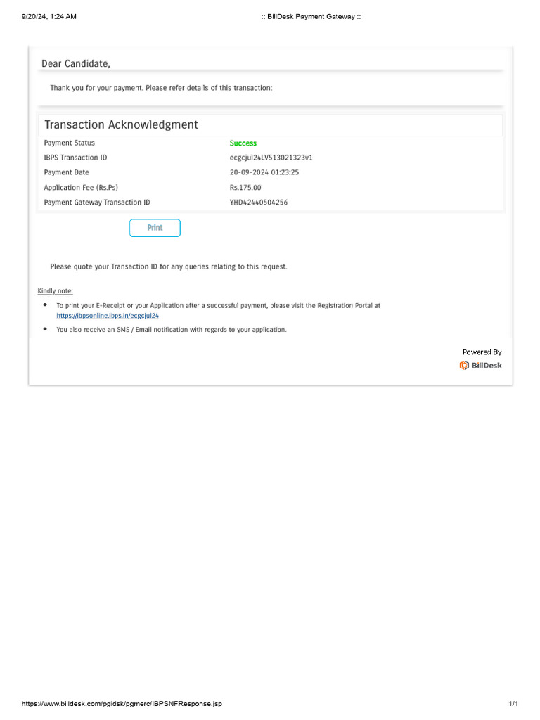 IBPS Transaction Acknowledgment Details | PDF