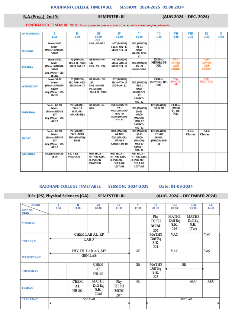 Sem III Time Table July 2024 | PDF | Mathematics