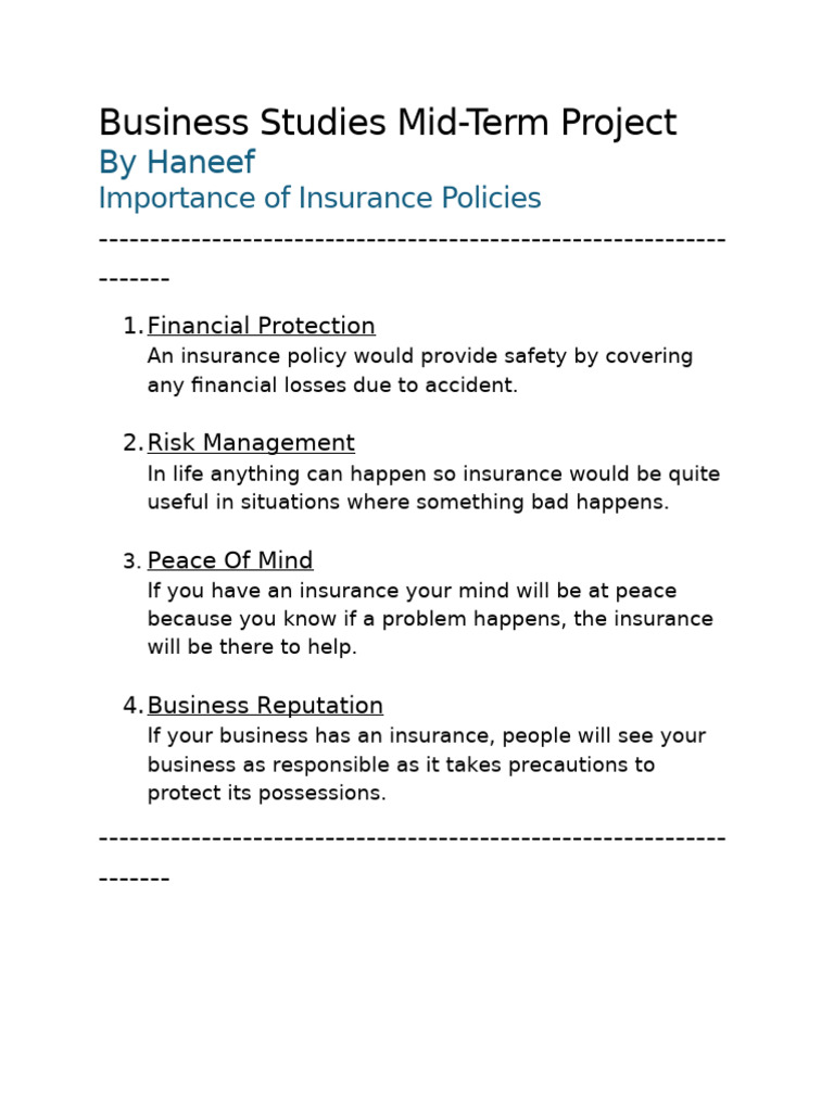Business Studies Project (Insuurance) | PDF