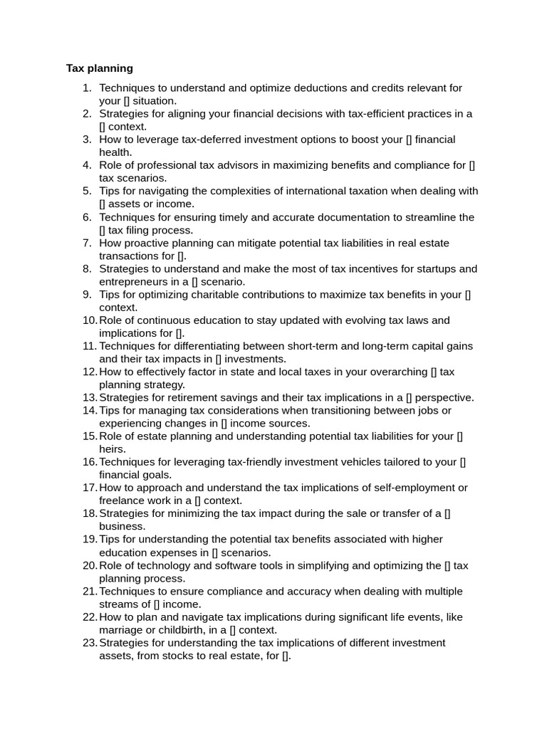 115 Tax Planning Prompt Templates | PDF | Taxes | Tax Deduction