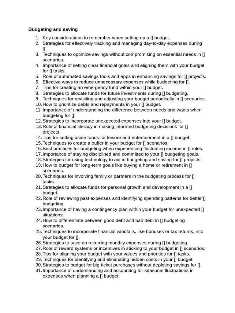 120 Budgeting and saving Prompt Templates | PDF | Budget | Expense