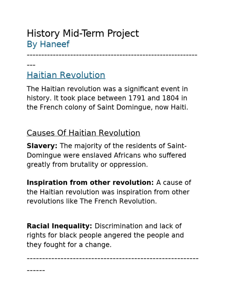 History Project (Haitan Revolution) | PDF