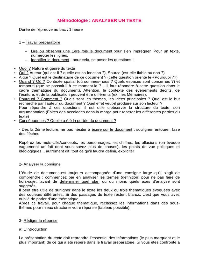 Méthodologie d'analyse de texte au bac | PDF