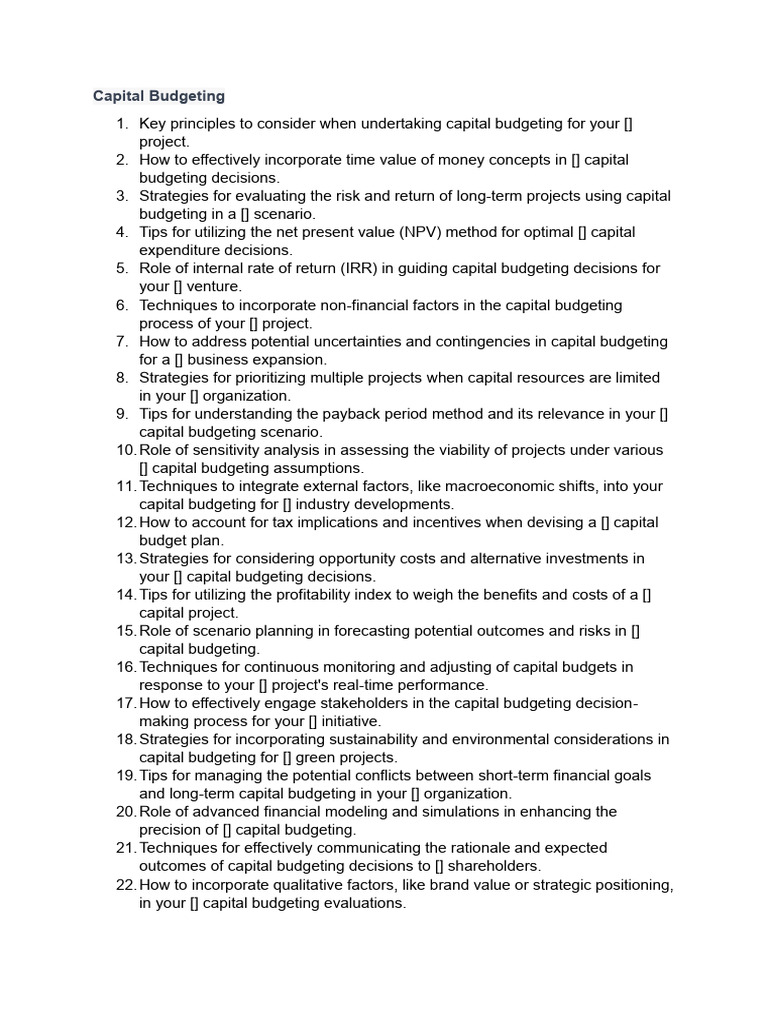 100 Capital Budgeting Prompt Templates | PDF | Capital Budgeting | Net ...