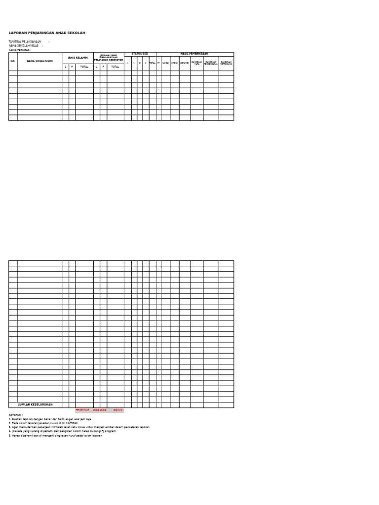 Form Laporan Penjaringan | PDF