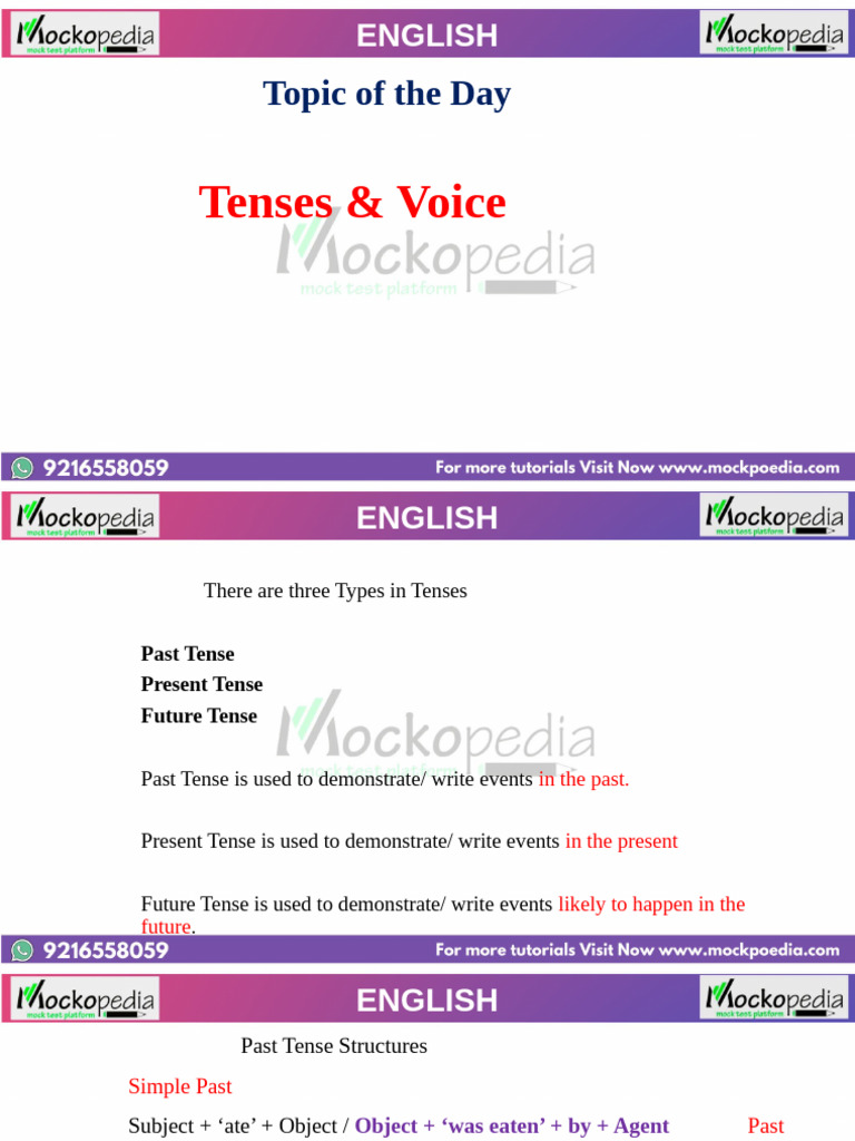 Tenses and Voice - Theory | PDF | Grammatical Tense | Syntax