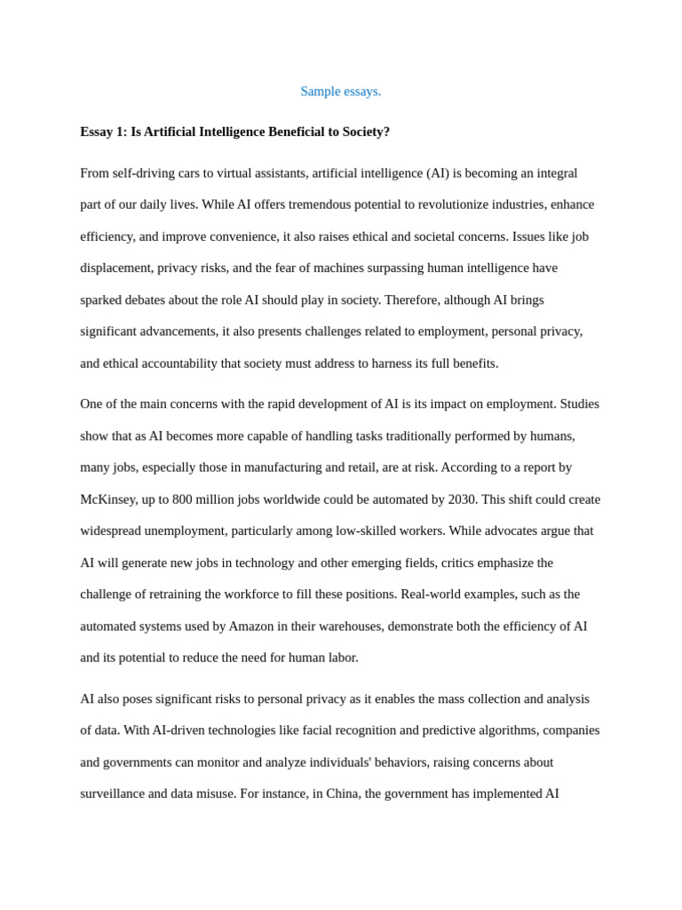 Sample Argumentative Essays | PDF | Artificial Intelligence ...