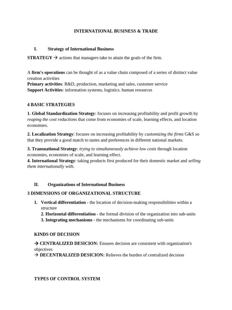International Business Strategies Overview | PDF | Marketing | Supply Chain