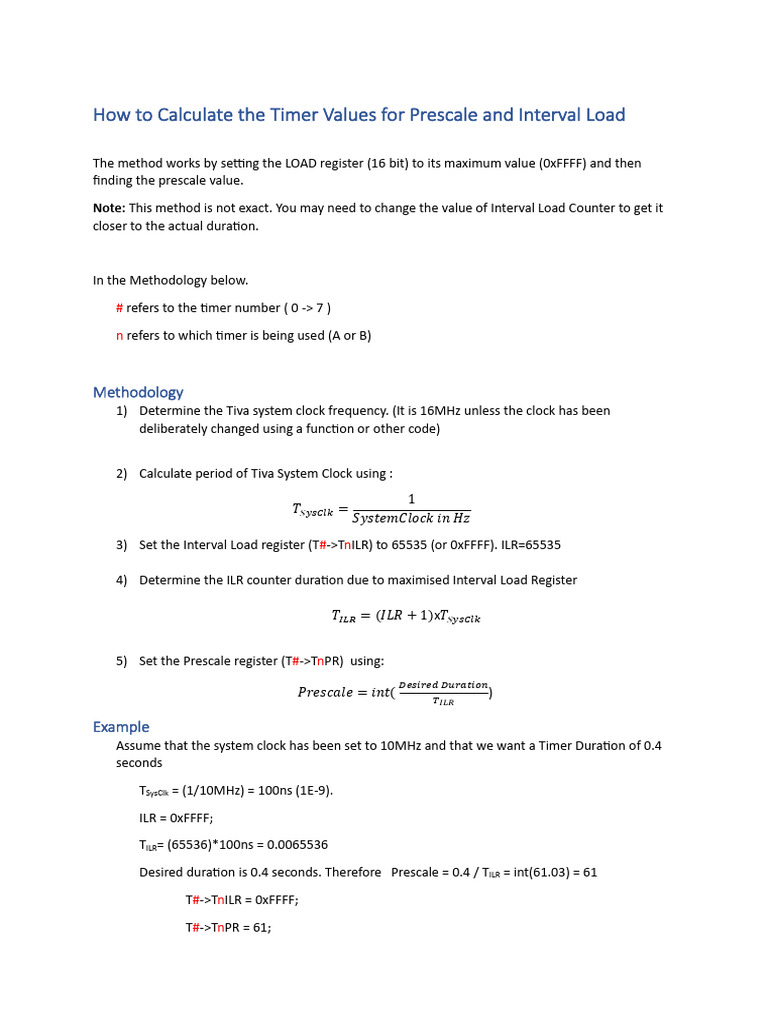 How To Calculate The Timer Values For Prescale and Interval Load | PDF
