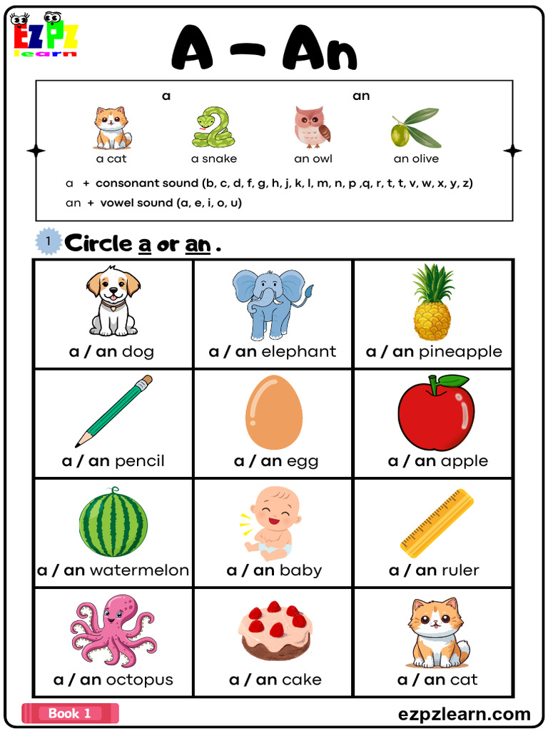 Articles A An Grammar Worksheet Book 1 | PDF