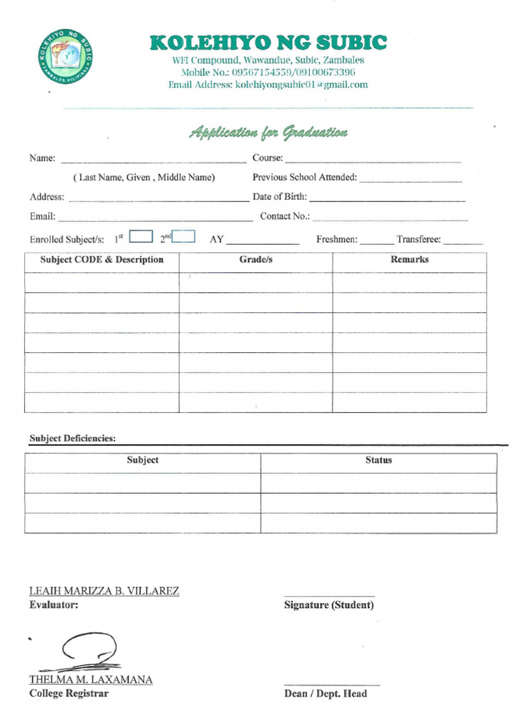 Application for Graduation Form | PDF