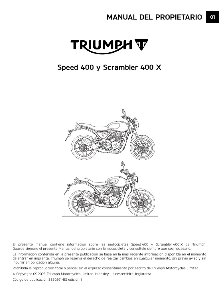 Manual del propietario Speed 400 y Scrambler 400 X | PDF | Motocicleta ...