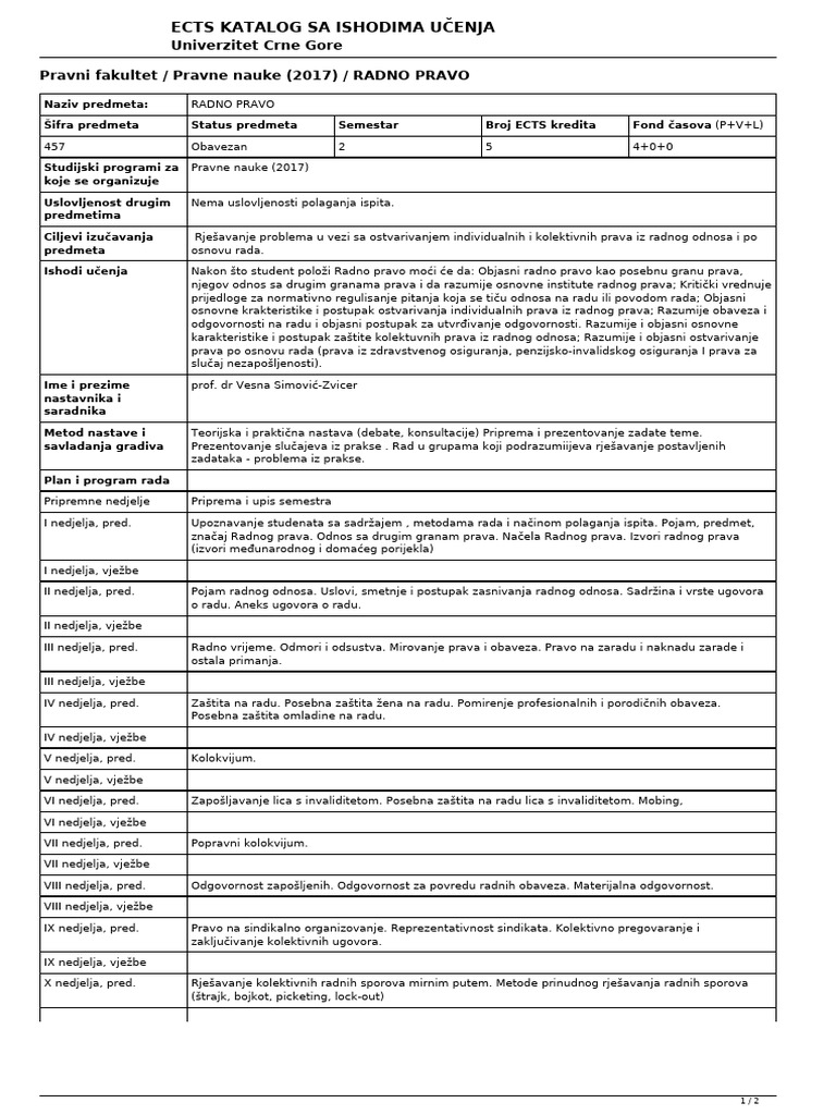 ECTSkatalog Sa Ishodima | PDF