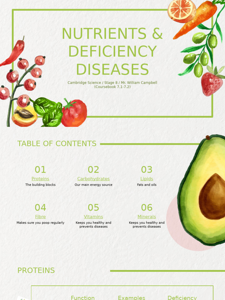 Nutrients and Deficiency Diseases Guide | PDF | Dietary Fiber | Diet ...