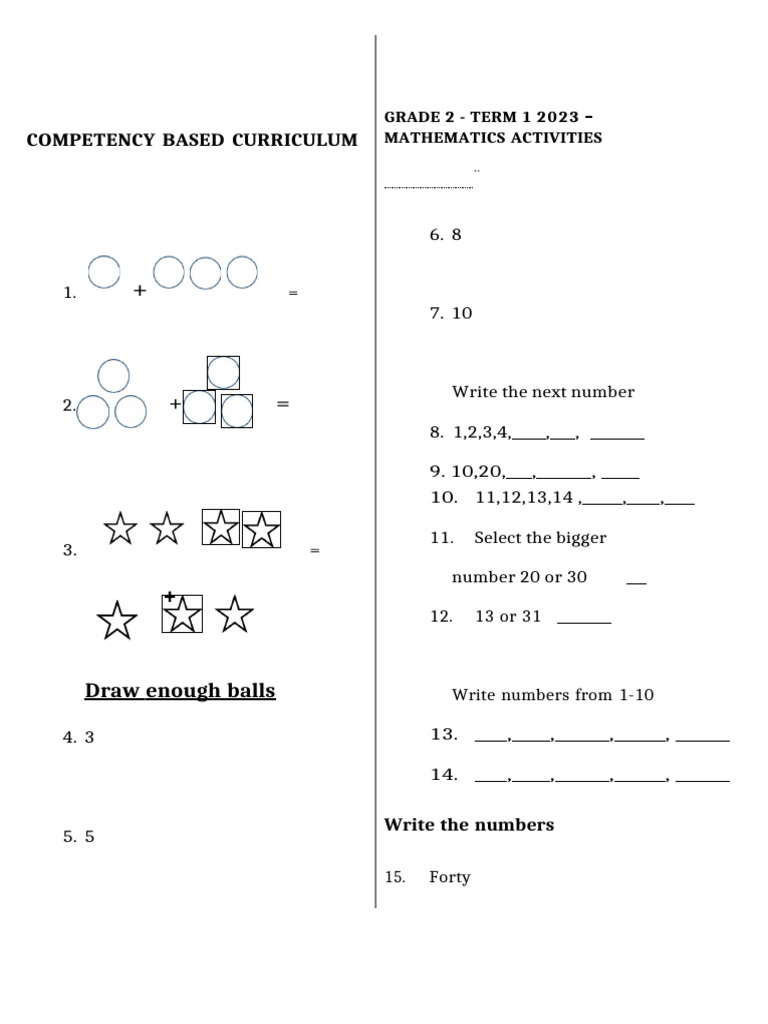Grade 2 Term 1 Math Activities | PDF