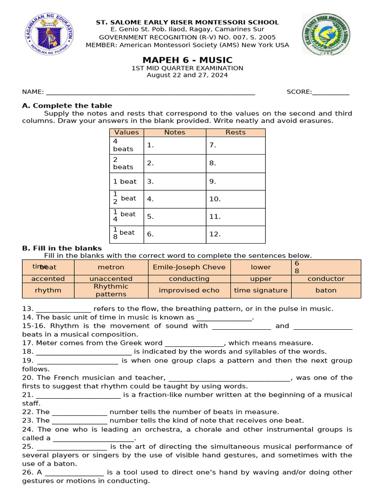 MAPEH 6 | PDF | Interval (Music) | Rhythm