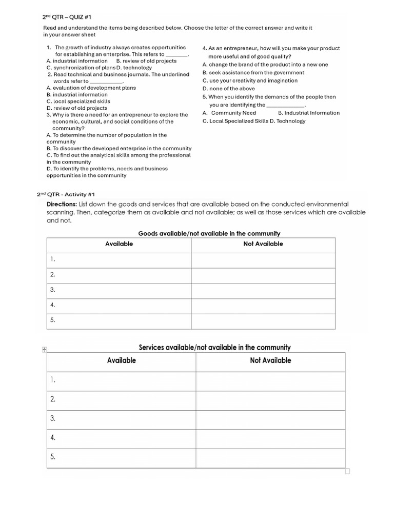 2nd QTR Quiz #1 | PDF