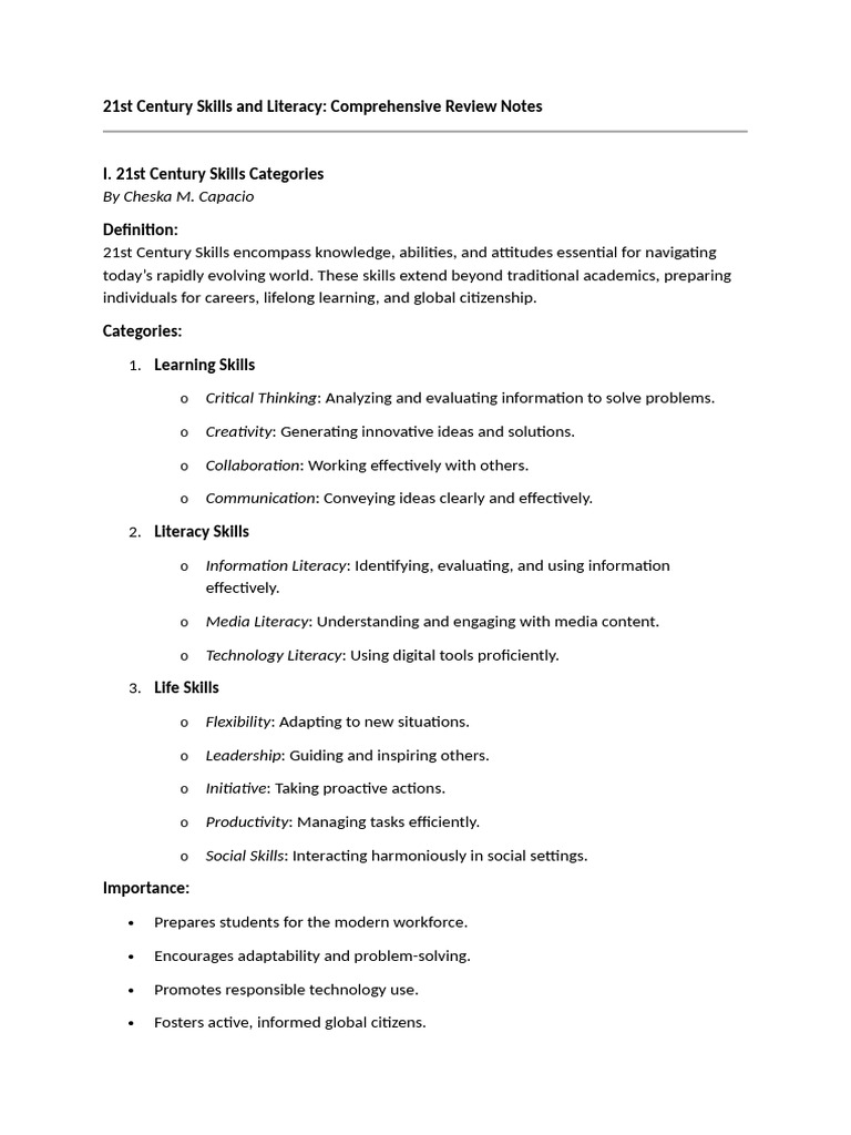 21st Century Skills & New Literacy Overview | PDF | Literacy ...