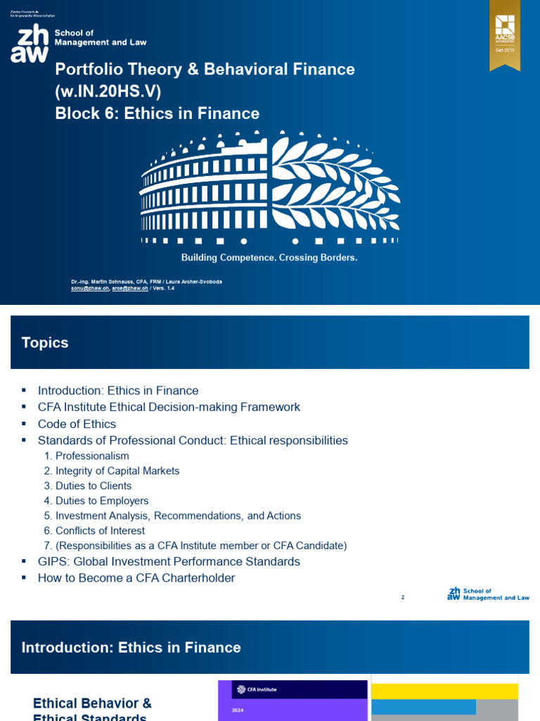 Portfolio Theory and Behavioral Finance - Block 6 - Ethics in Finance ...