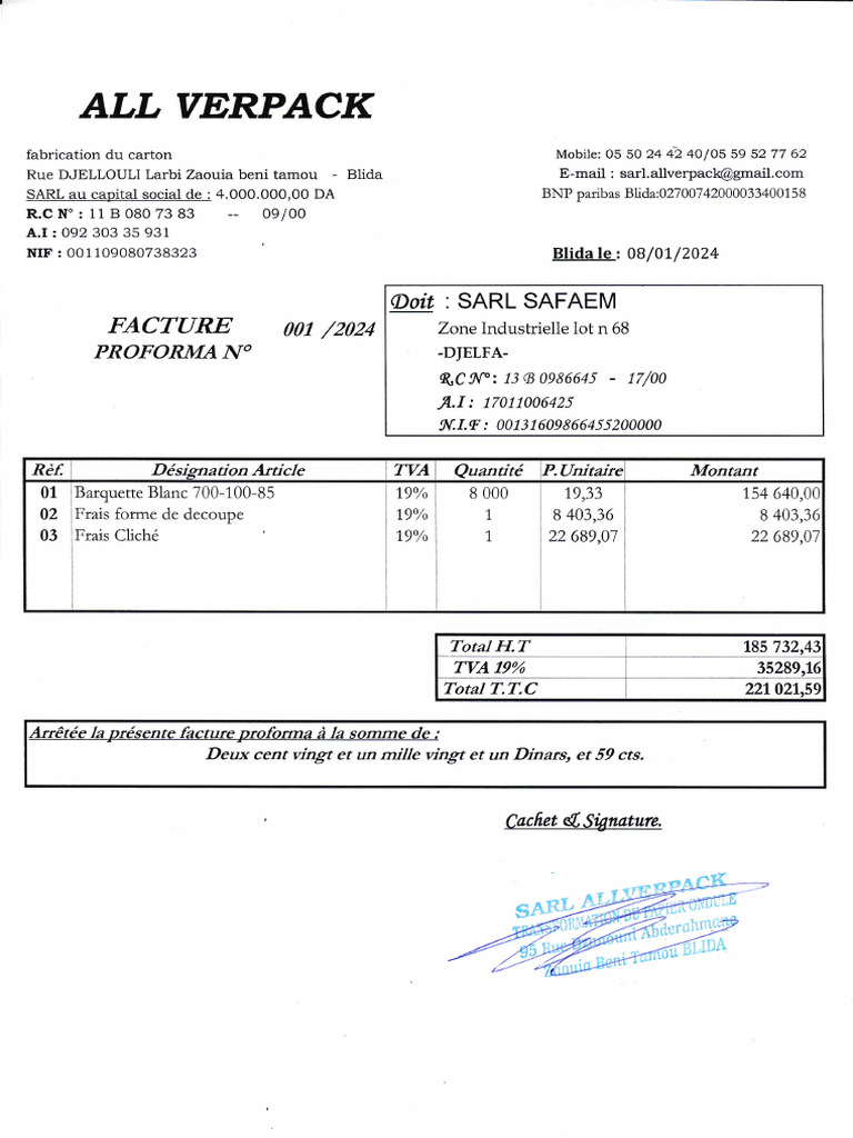 Facture Proforma All Verpack 2024 | PDF