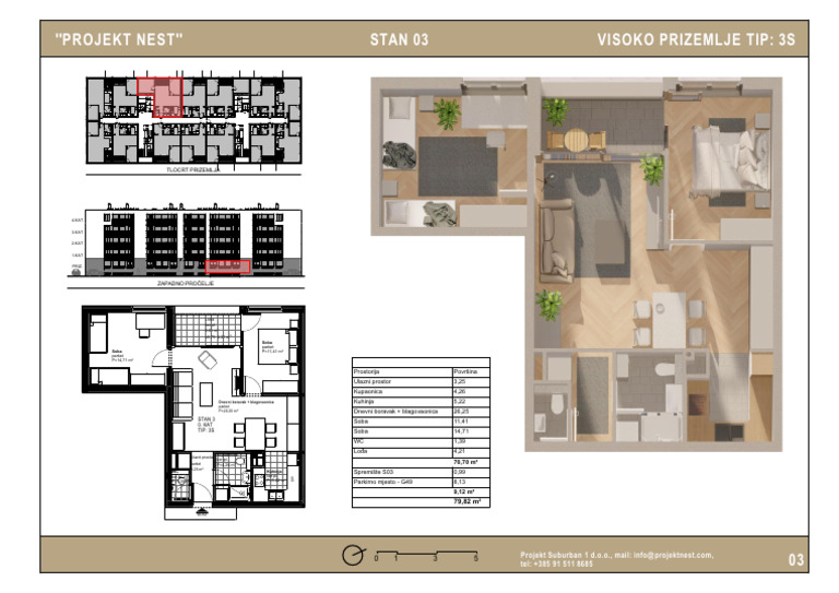 ''Projekt Nest'' Stan 03 Visoko Prizemlje Tip: 3S: Tlocrt Prizemlja | PDF