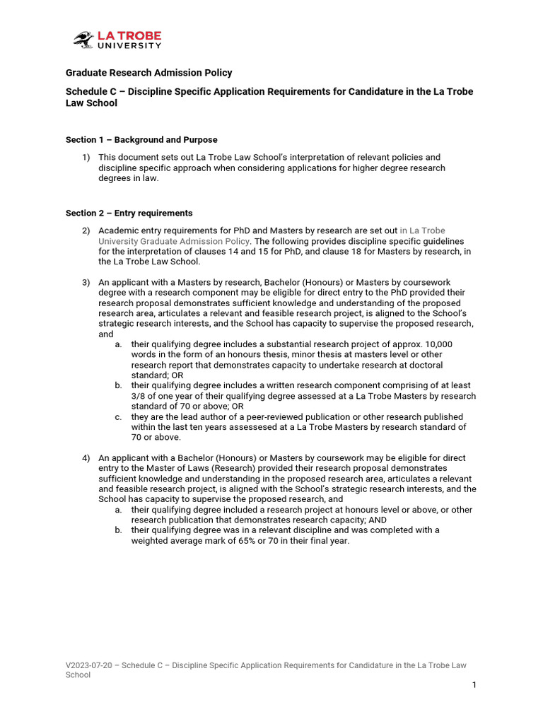 La Trobe Law School PhD Entry Guide | PDF | Academic Degree ...