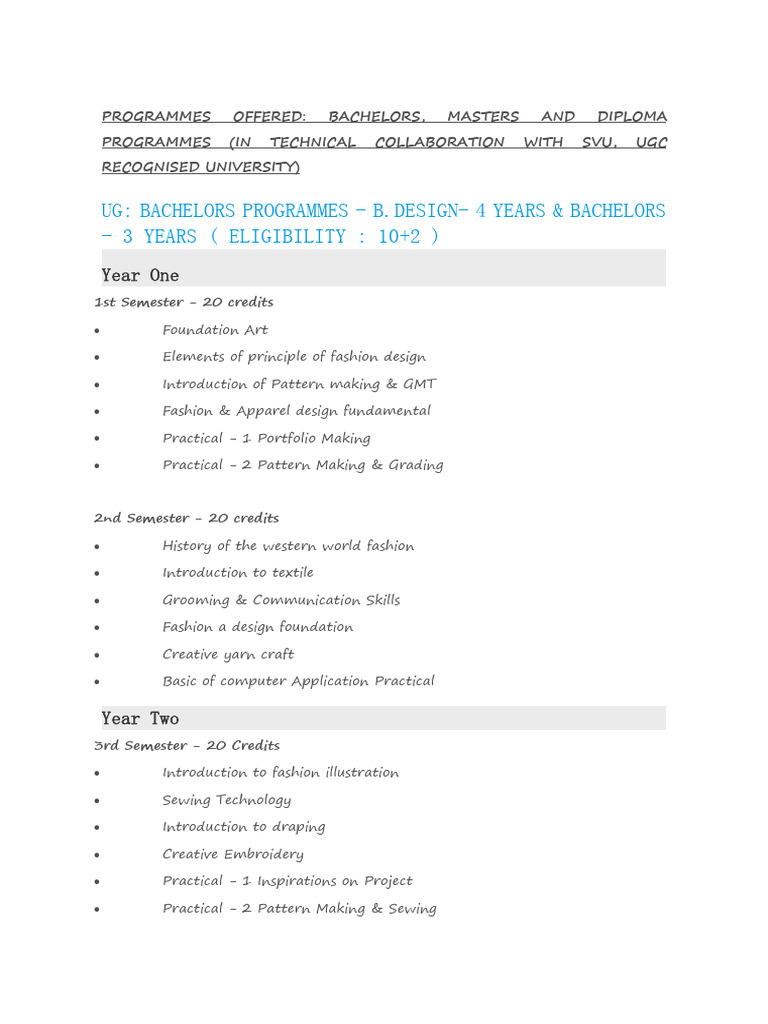Fashion Design Curriculum Overview | PDF | Sewing | Textiles