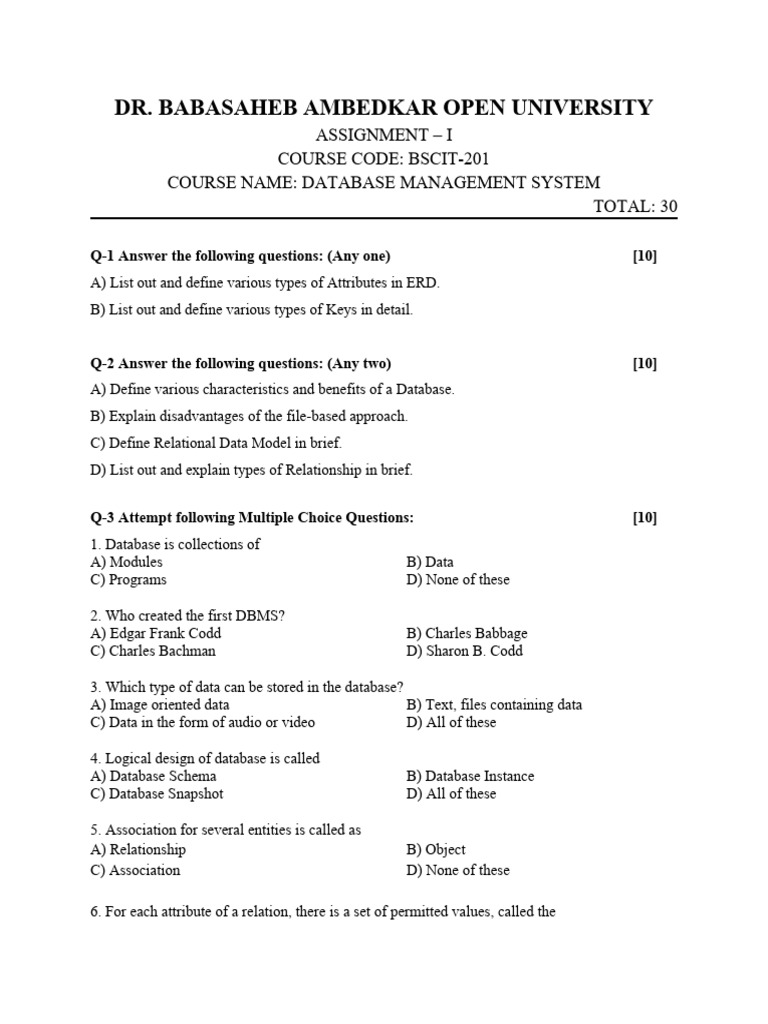 BSCIT-201 DBMS Assignment 1 | PDF | Databases | Relational Model