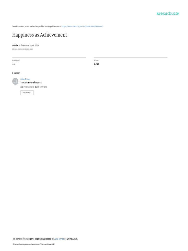 Happiness As Achievement | PDF | Happiness | Thought
