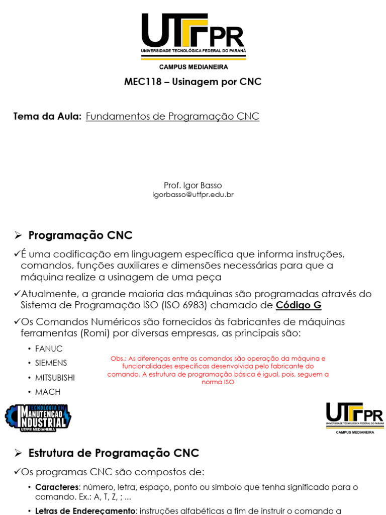 MEC118 CNC 3 Fundamentos de Programação CNC | PDF | Máquinas | Setor ...