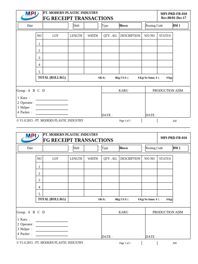 Mpi PRD FR 010 FG Receipt Transactions | PDF
