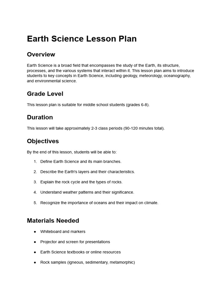 Earth Science Lesson Plan | PDF | Rock (Geology) | Physical Geography