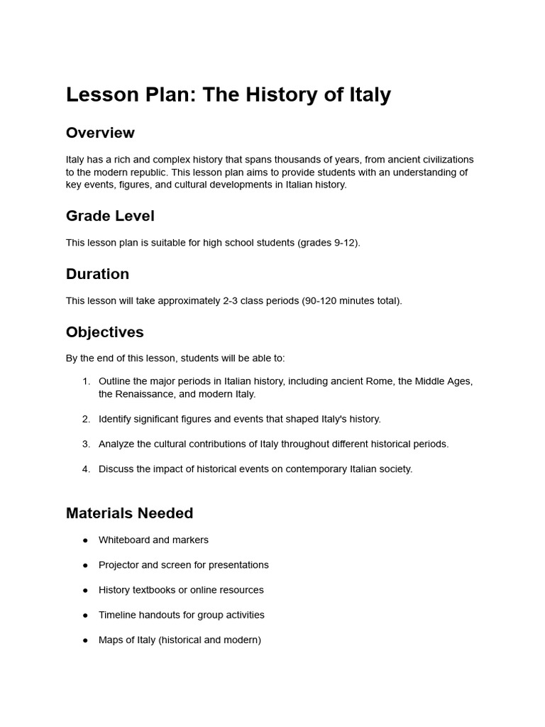 Comprehensive Italian History Lesson Plan | PDF | Italy | Renaissance