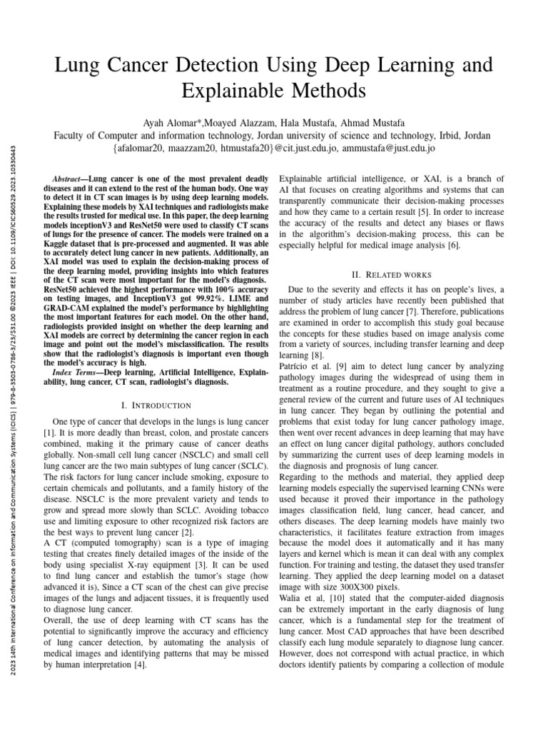 Lung Cancer Detection Using Deep Learning and Explainable Methods | PDF | Deep Learning | Lung ...