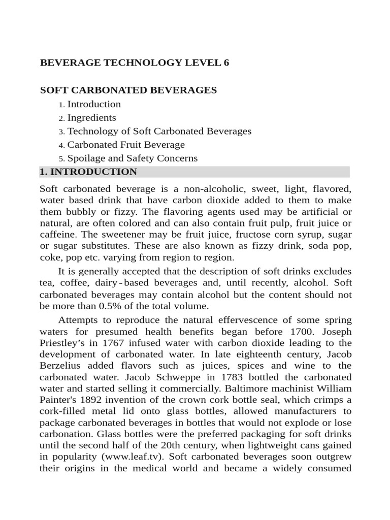 Manufacture of Soft Carbonated Drinks | PDF | Sugar Substitute | Soft Drink