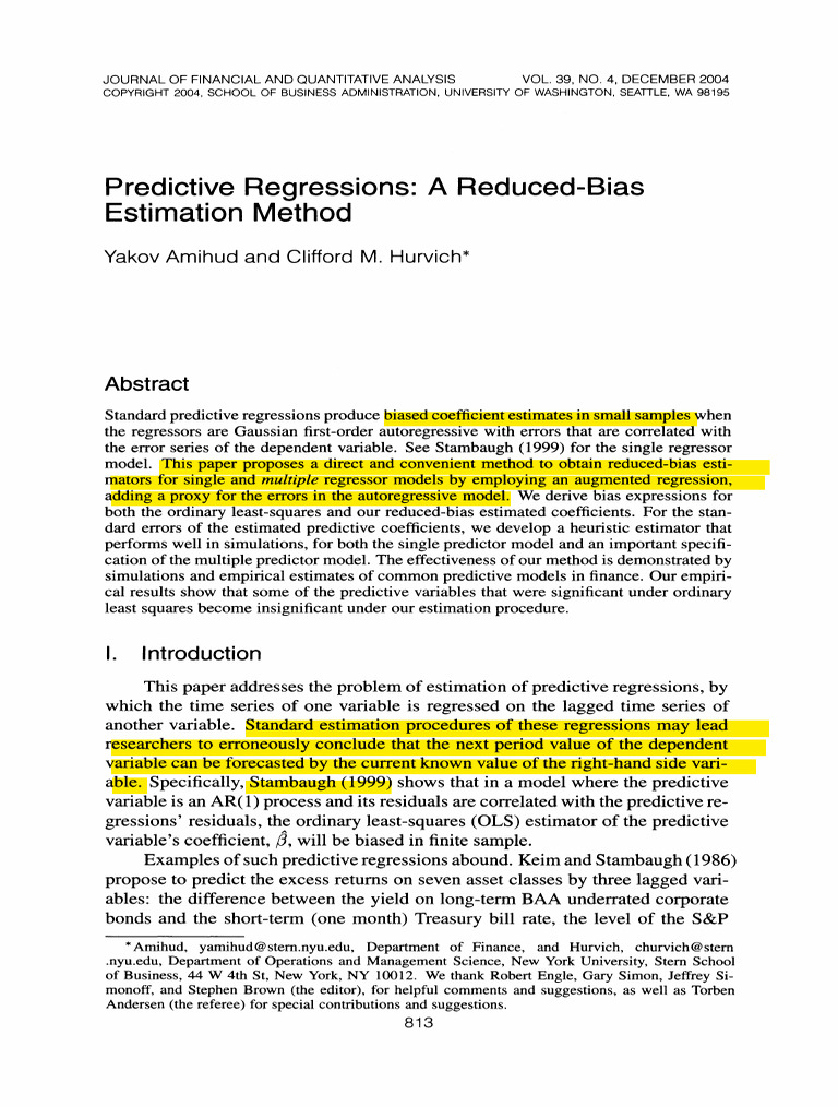 Amihud & Hurvich (2004) JFQA | PDF | Errors And Residuals | Regression ...