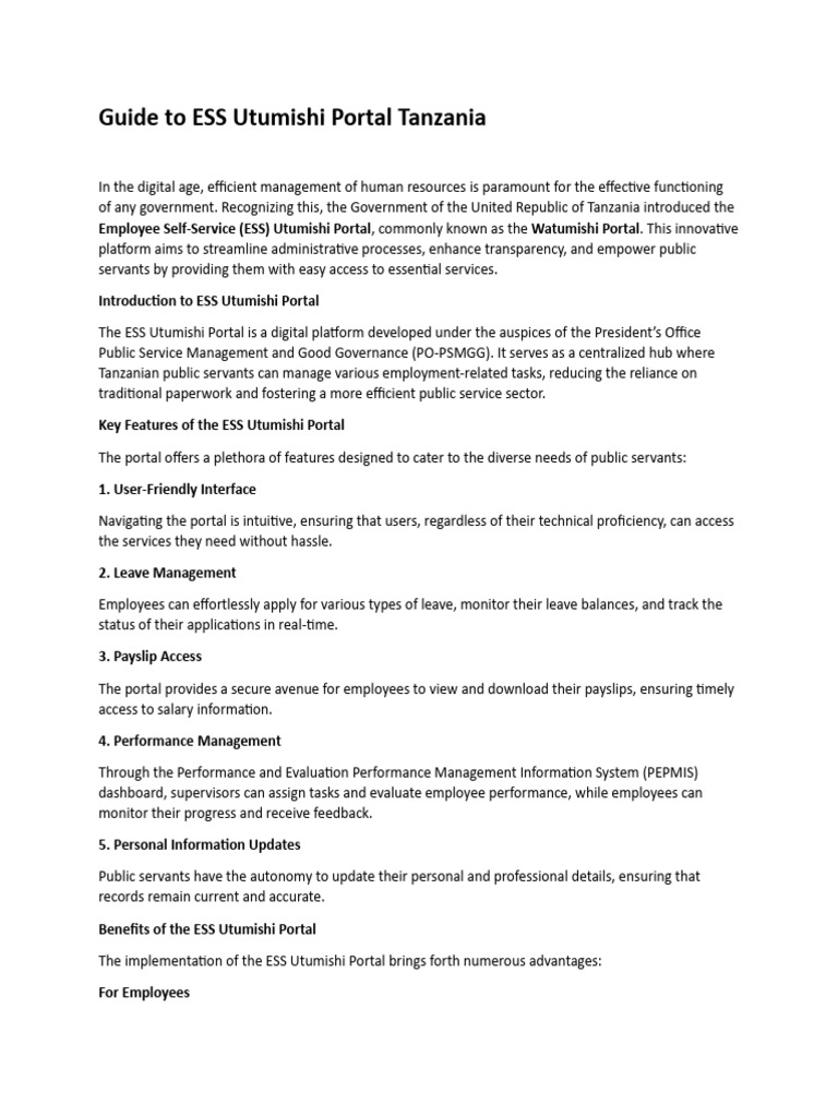 Guide To ESS Utumishi Portal Tanzania | PDF | Password | Usability