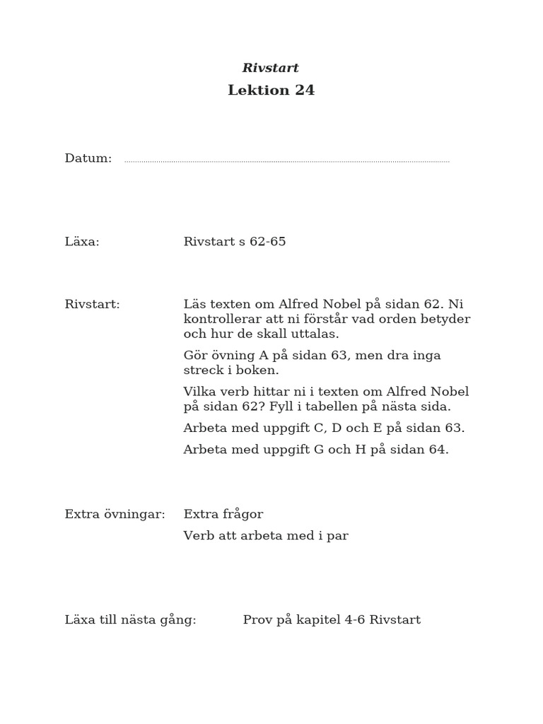 SKÅP Lektion 24 Rivstart s 62-65 | PDF