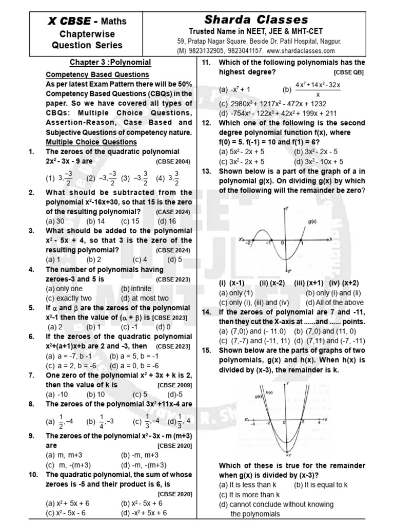 Polynomial & Pair of Linear Equation in Two Variables | PDF | Equations ...