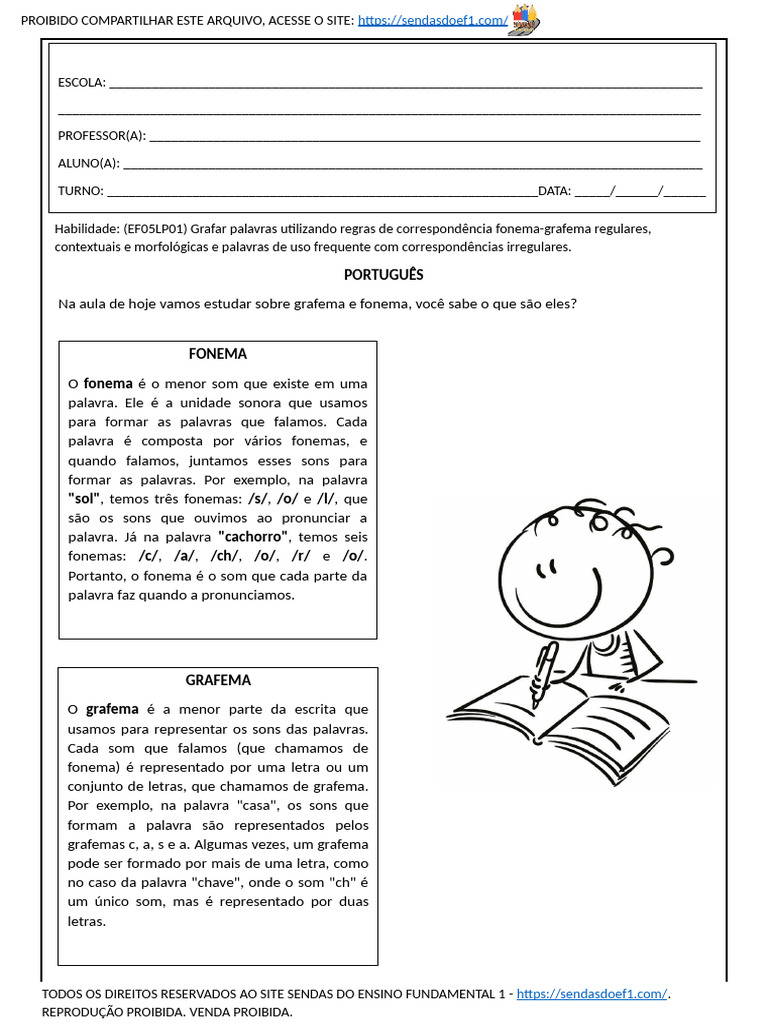 Correspondência Fonema-Grafema 5º Ano | PDF | Fonema | Palavra
