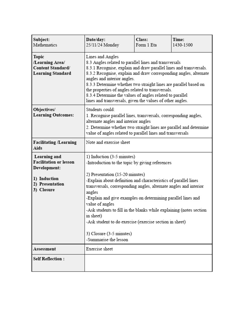 Lesson Plan Template (3).docx (1) | PDF | Euclid | Classical Geometry