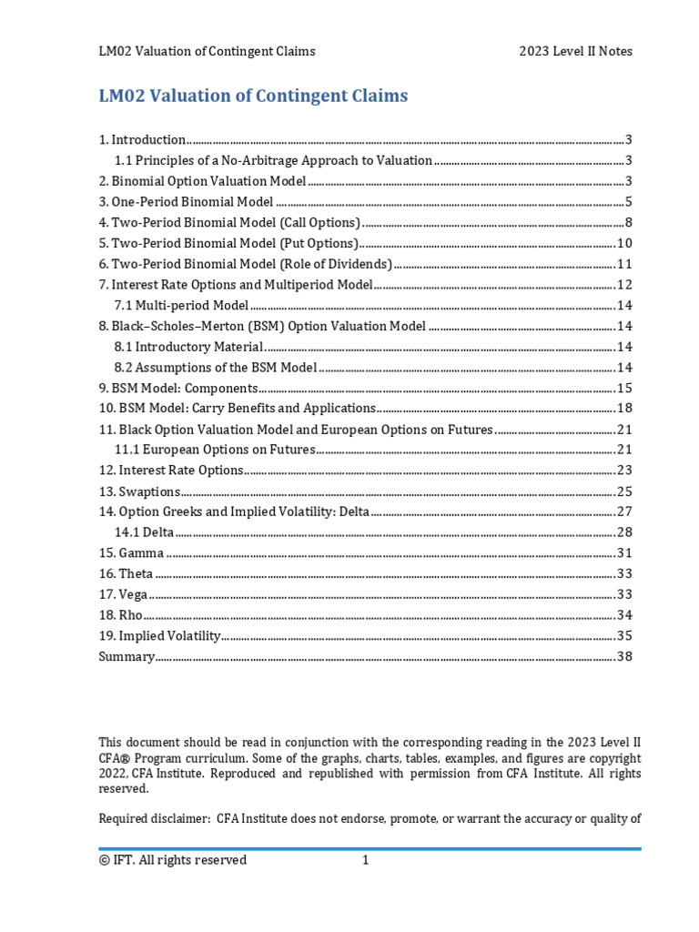 LM02 Valuation of Contingent Claims IFT Notes | PDF | Option (Finance ...