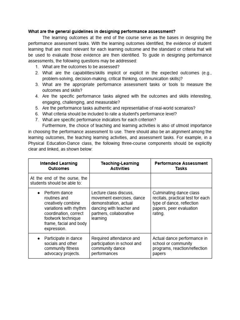 General guidelines in designing performance assessment | PDF | Educational Assessment | Learning